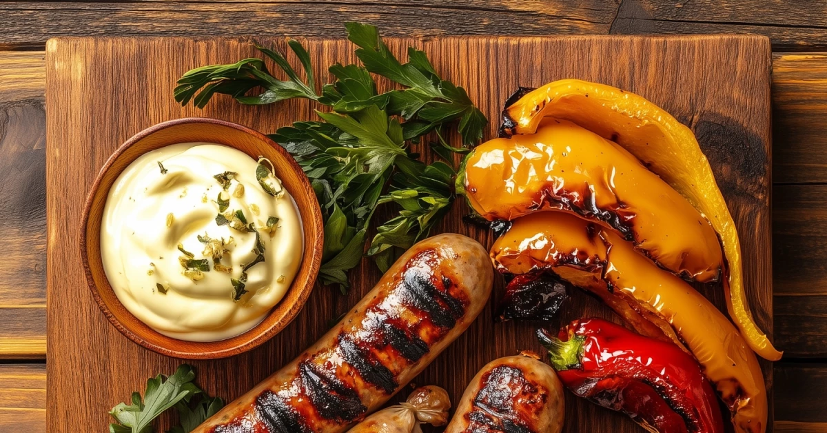 Kit sur plaque - 4 saucisses au parmesan, légumes, mayo au miel d ...