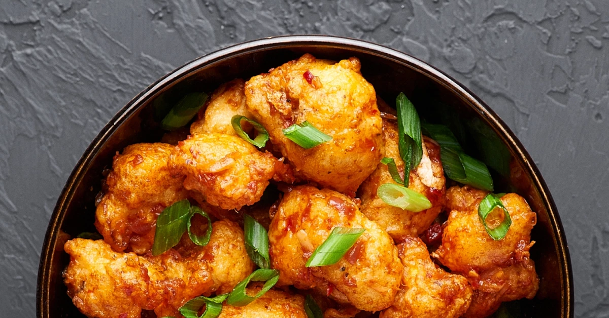 Bouchées de tofu aux corn flakes, sauce aigre-douce, légumes vapeur ...