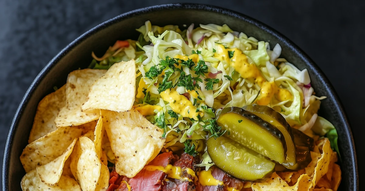 Salade-repas au smoked-meat et chips de pommes de terre, vinaigrette à ...