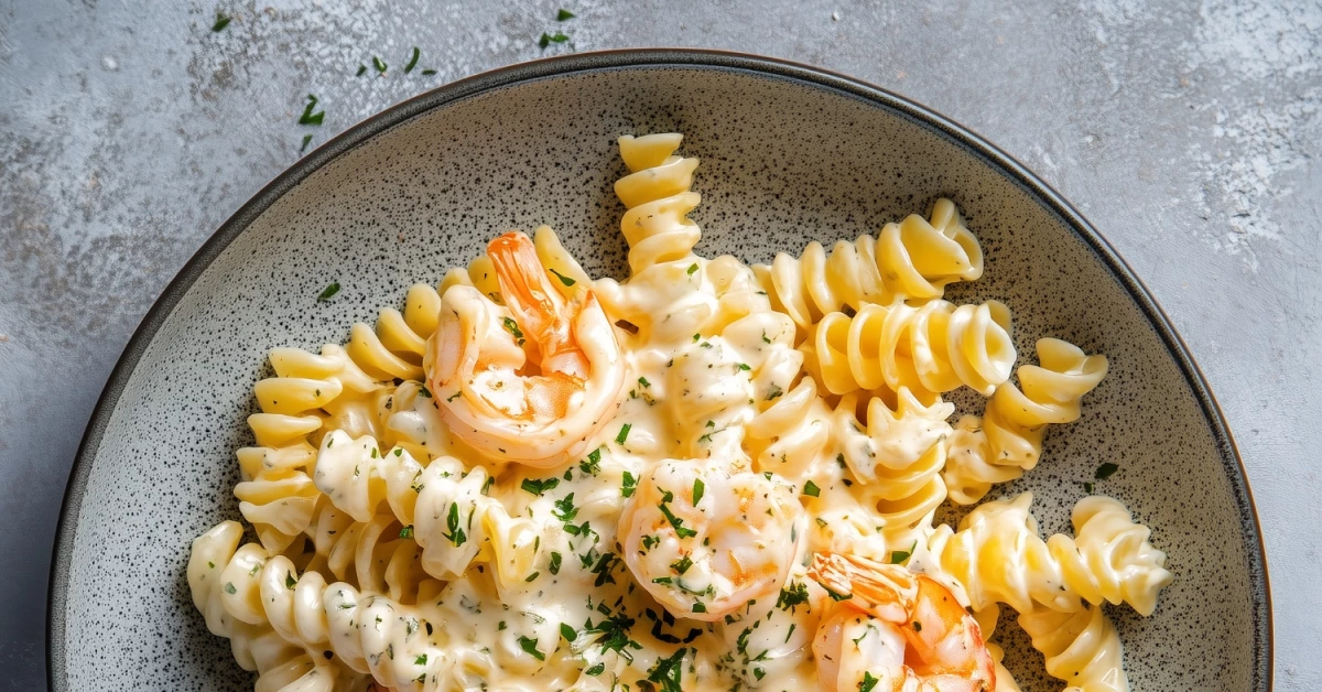 Fusillis alfredo aux crevettes de Matane et légumes verts | Antoine.ca