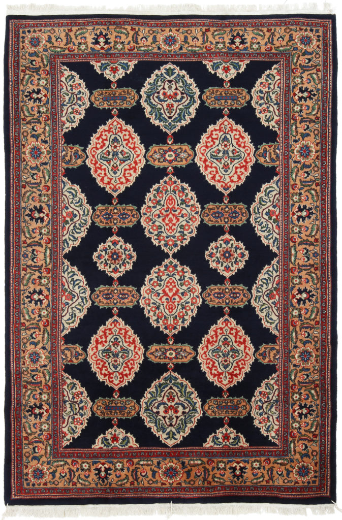 Persian Kashan 5x7 Blue Red Wool Area Rug | Turco Persian