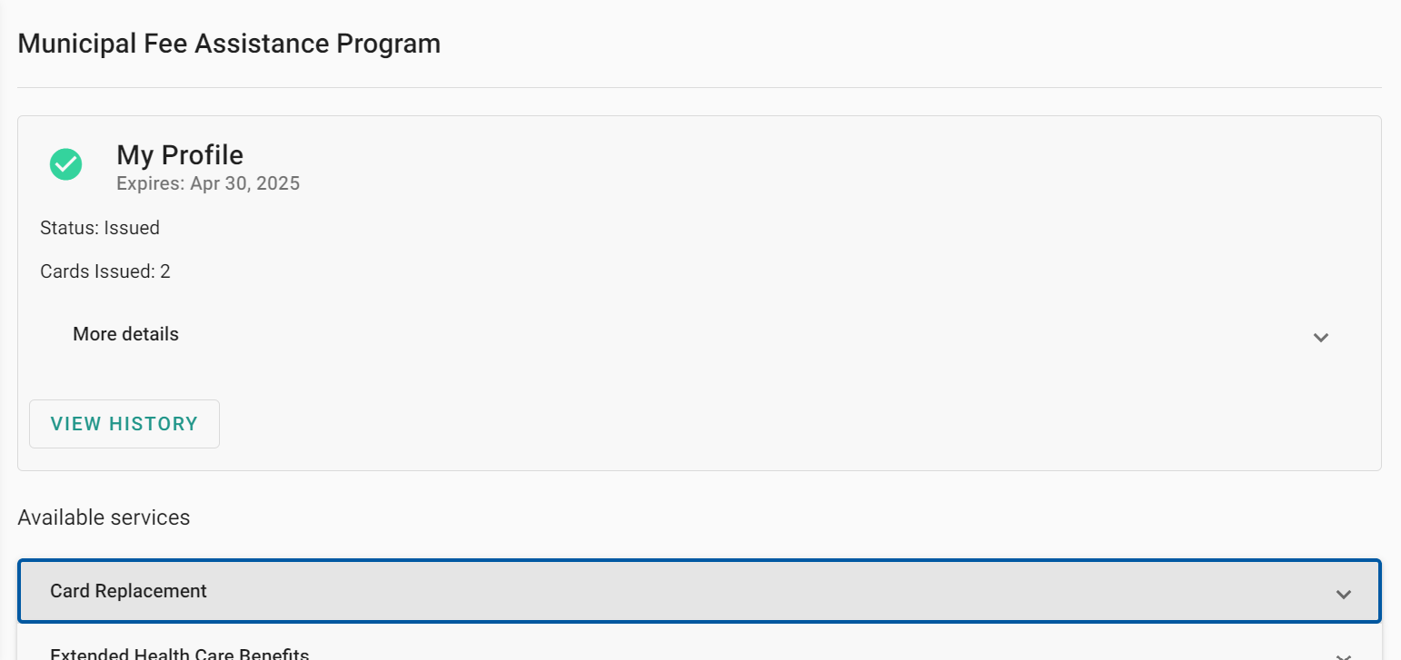 Replace lost Municipal Fee Assistance Program cards