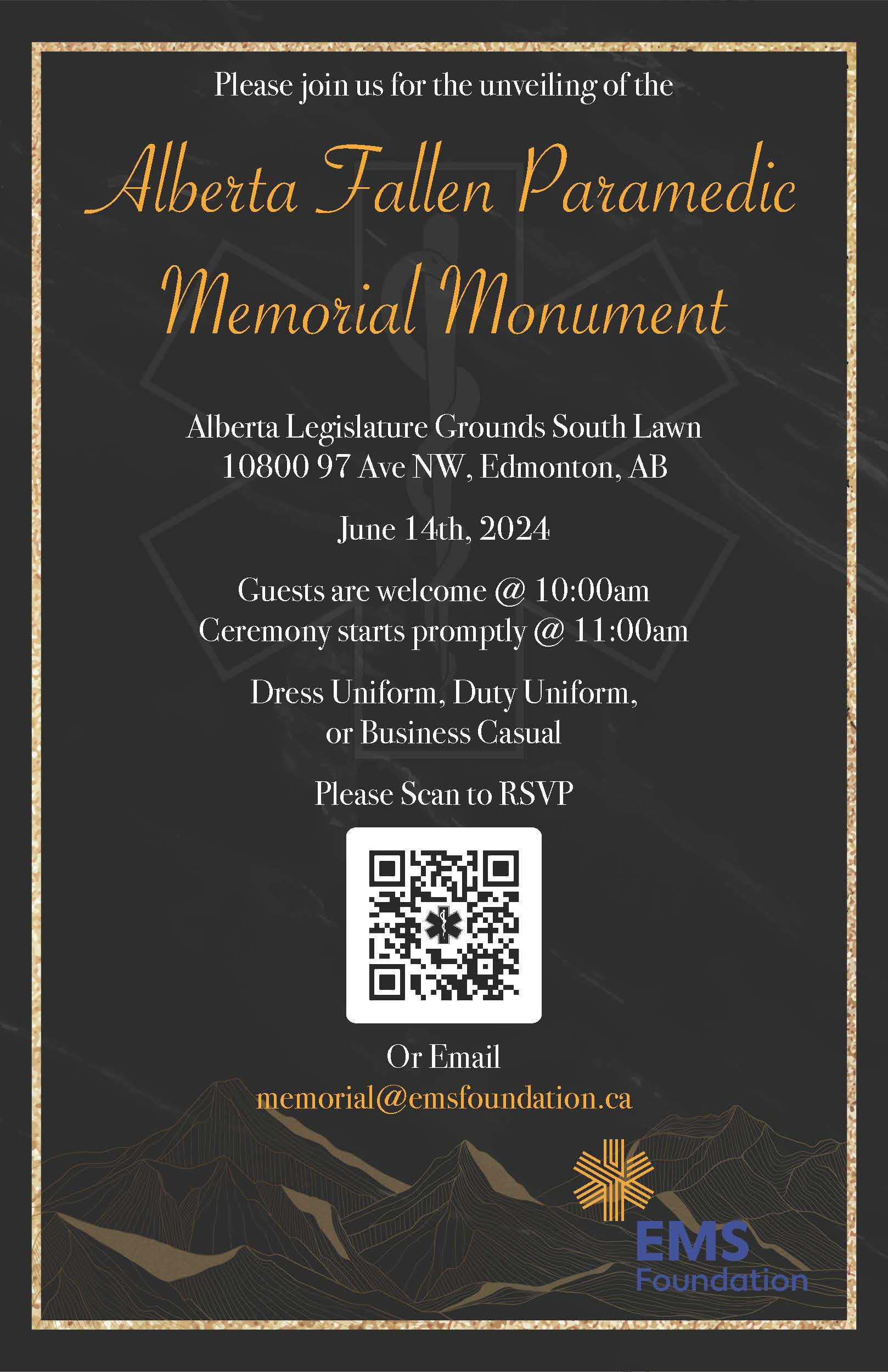 June 14, 2024 Unveiling Ceremony Invitation | Alberta Fallen Paramedic ...