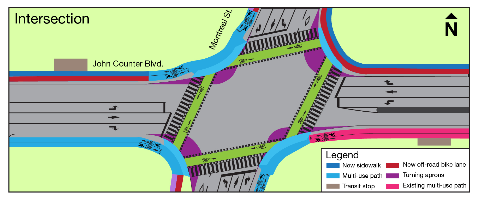 John Counter Boulevard and Montreal Street intersection and pathway ...