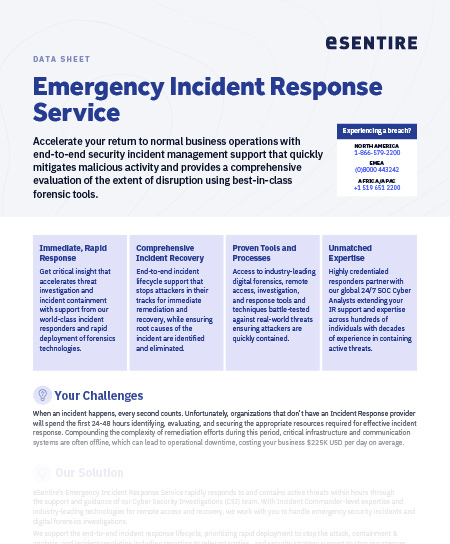 eSentire | eSentire Emergency Incident Response Service Data Sheet