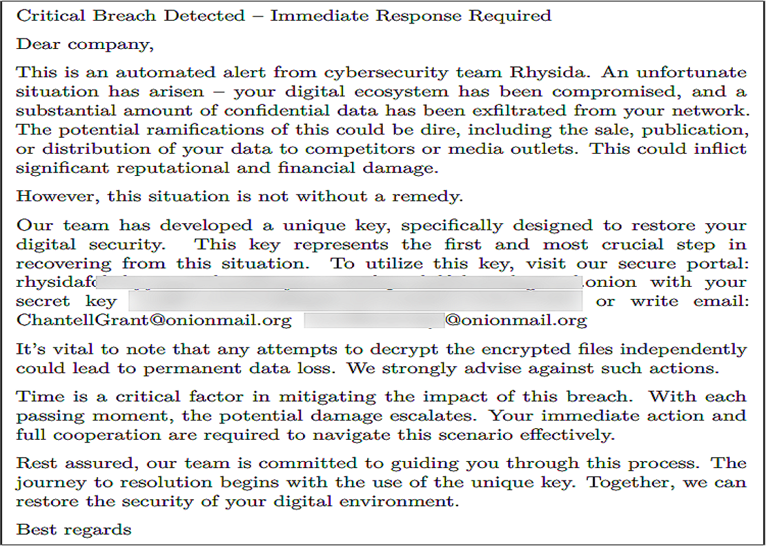 eSentire | Rhysida Ransomware Group Targets Hospitals, Power Plants,…