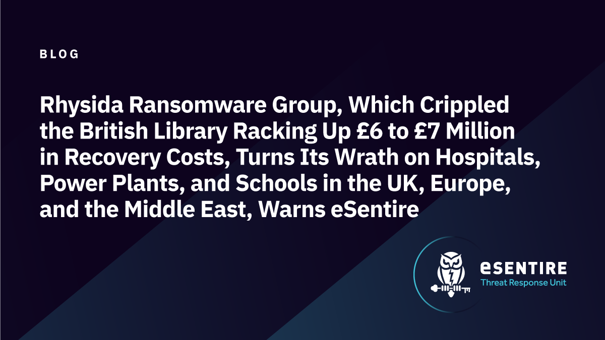 Rhysida Ransomware Group Targets Hospitals, Power Plants,… | eSentire