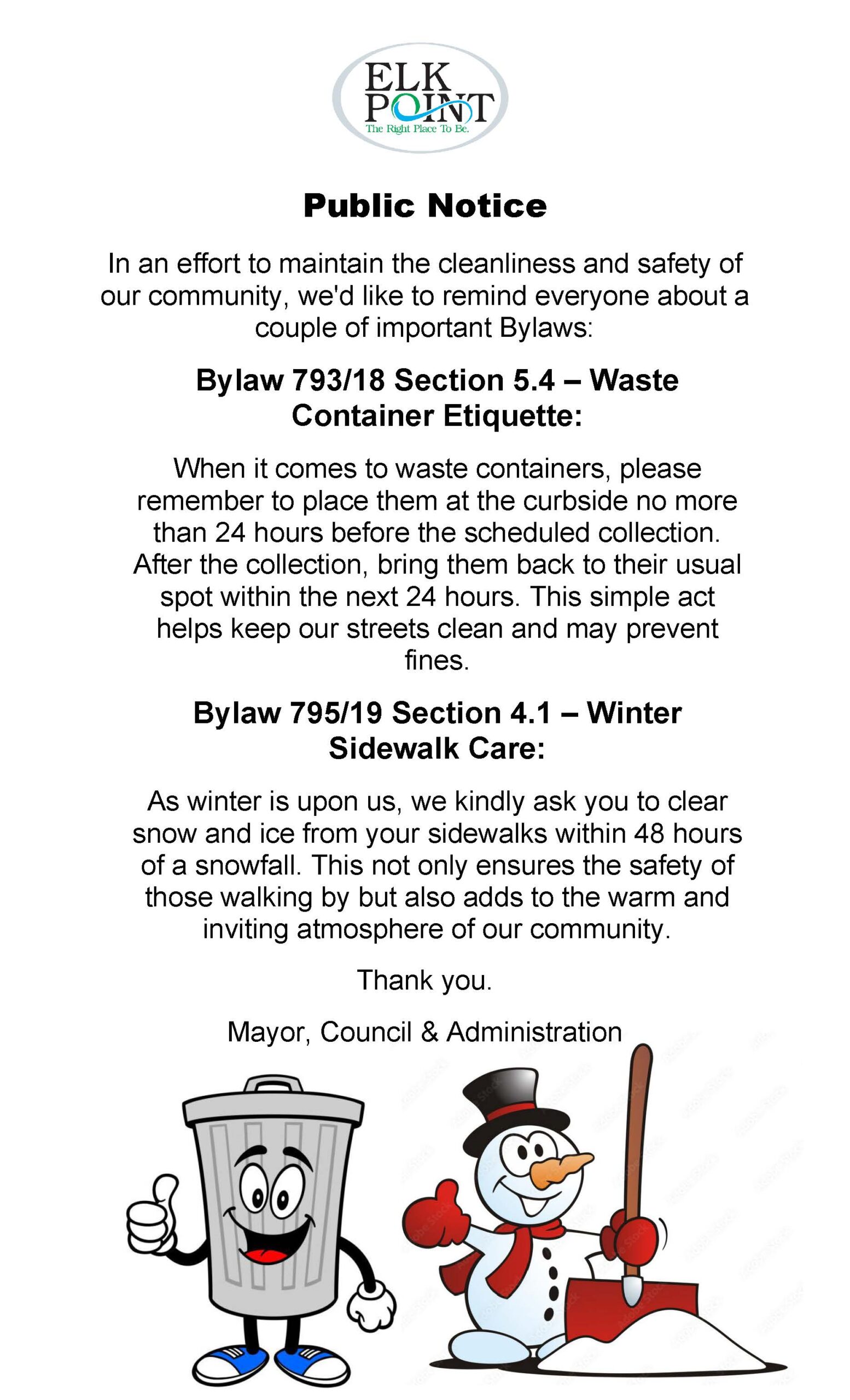 Public Notice - Waste Container Etiquette & Winter Sidewalk Care - Town ...