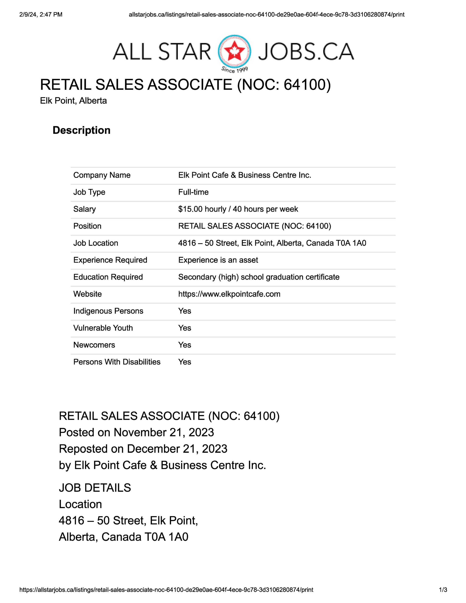 EMPLOYMENT OPPORTUNITY: Elk Point Cafe Retail Sales Associate - Town of ...