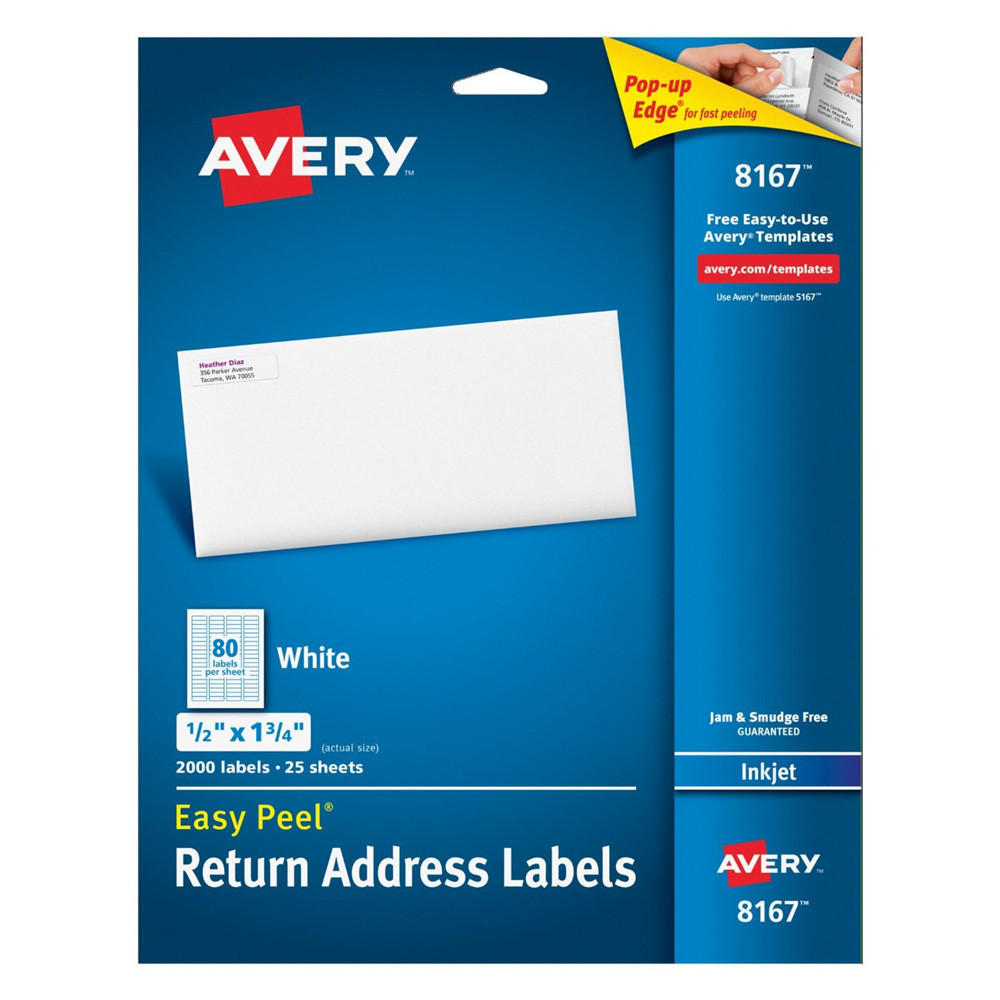 Avery 8167 Easy Peel White Return Address Labels For Inkjet Printer 