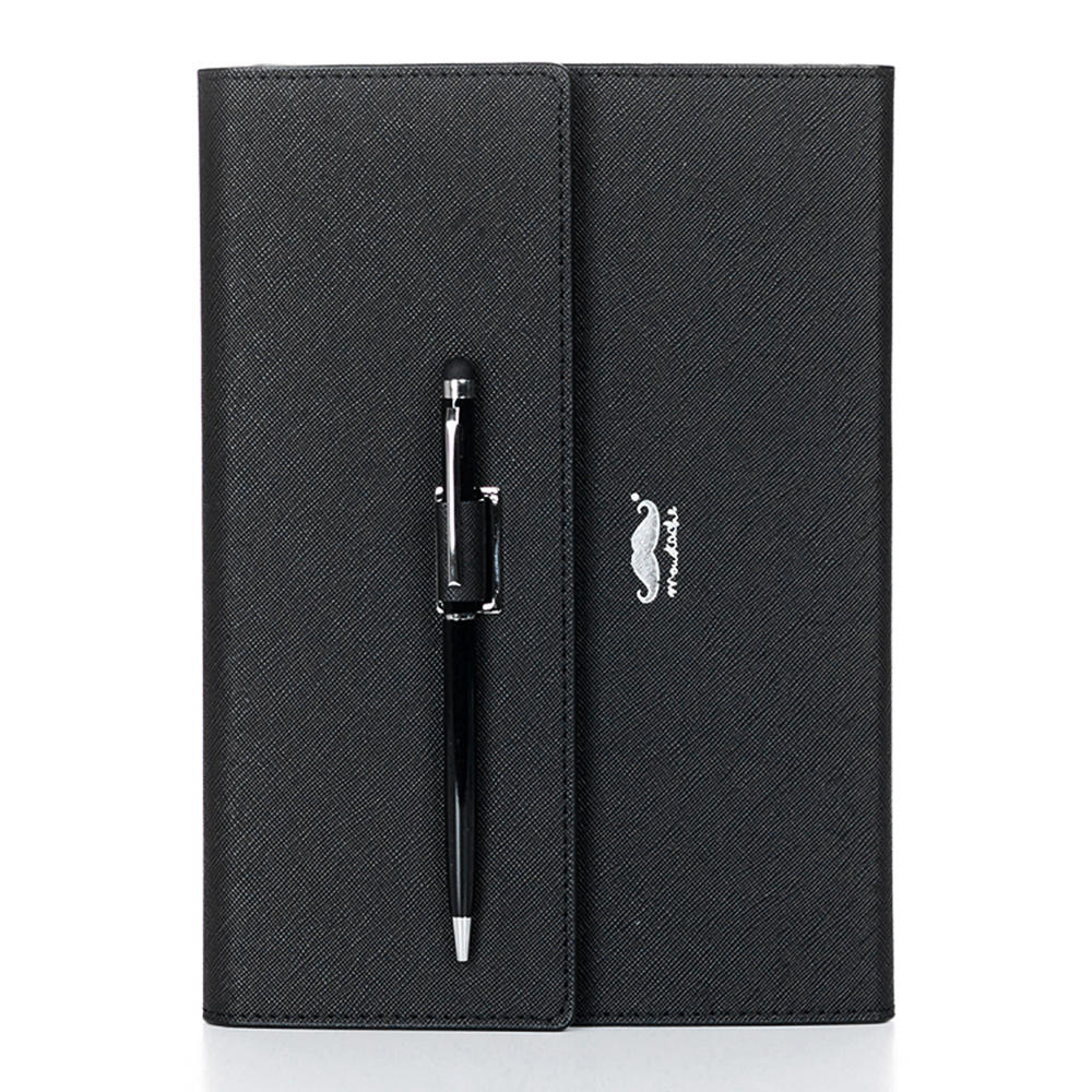 Color PU Notebook, 96 Sheets, 16.5 x 22 cm, Black, With Pen - Moustache ...